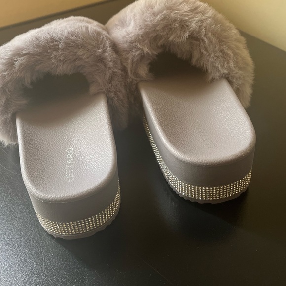 Shoes | Fuzzy Faux Fur Platform Slides | Poshmark